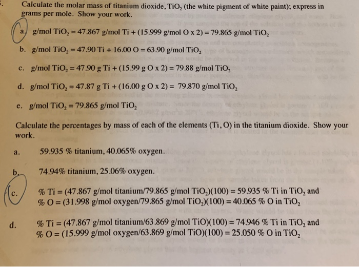 Solved . Calculate the molar mass of titanium dioxide, TiO, | Chegg.com