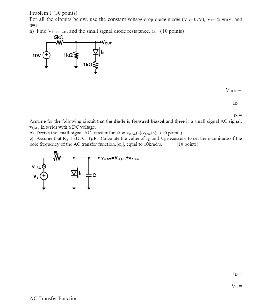 Solved Problem 1 (30 points) For all the circuits below, use | Chegg.com