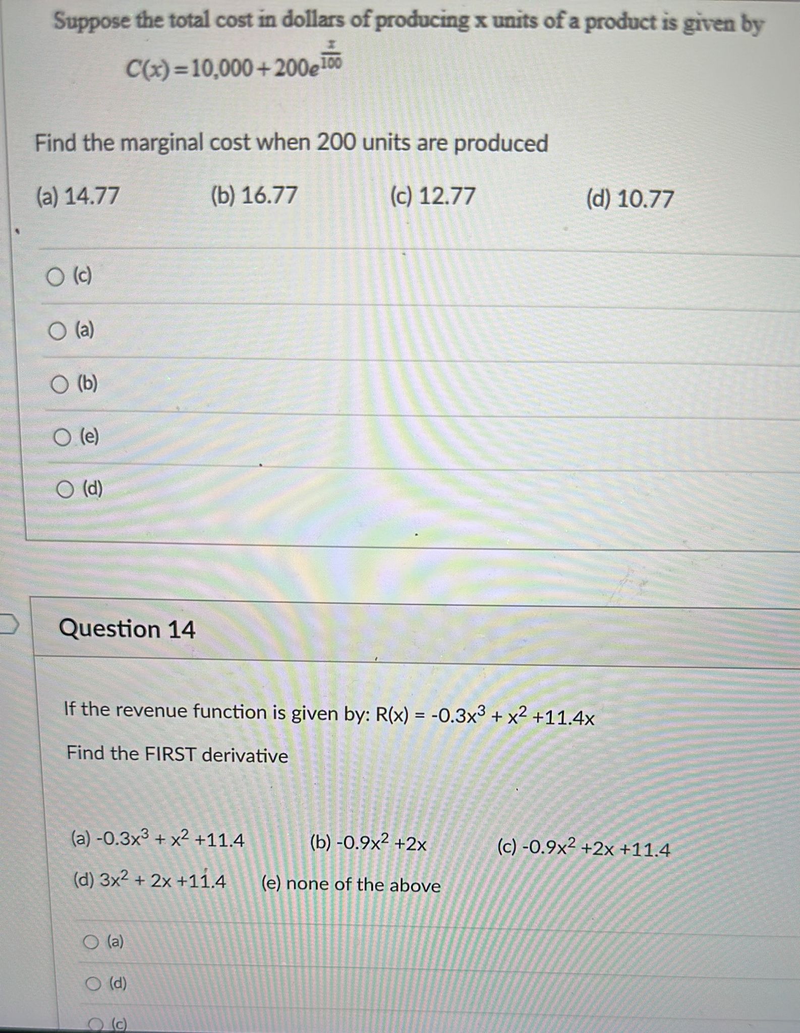 Solved Suppose the total cost in dollars of producing x | Chegg.com