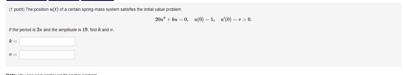 Solved 1 Point The Position U T Of A Certain Spring Mass