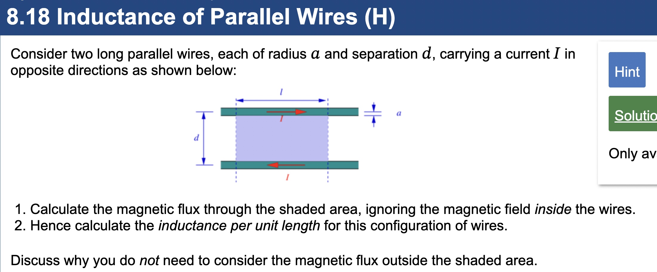 Consider two long parallel wires, each of radius \( | Chegg.com