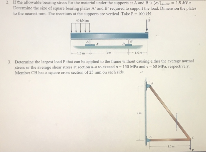 Solved 2. If the allowable bearing stress for the material | Chegg.com