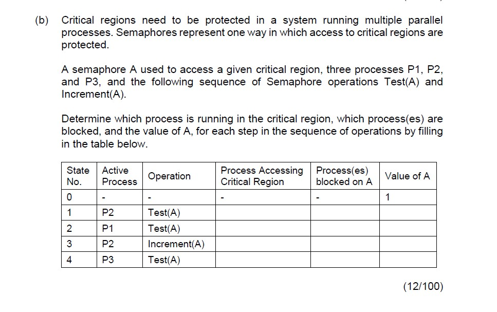 Solved (b) Critical regions need to be protected in a system | Chegg.com