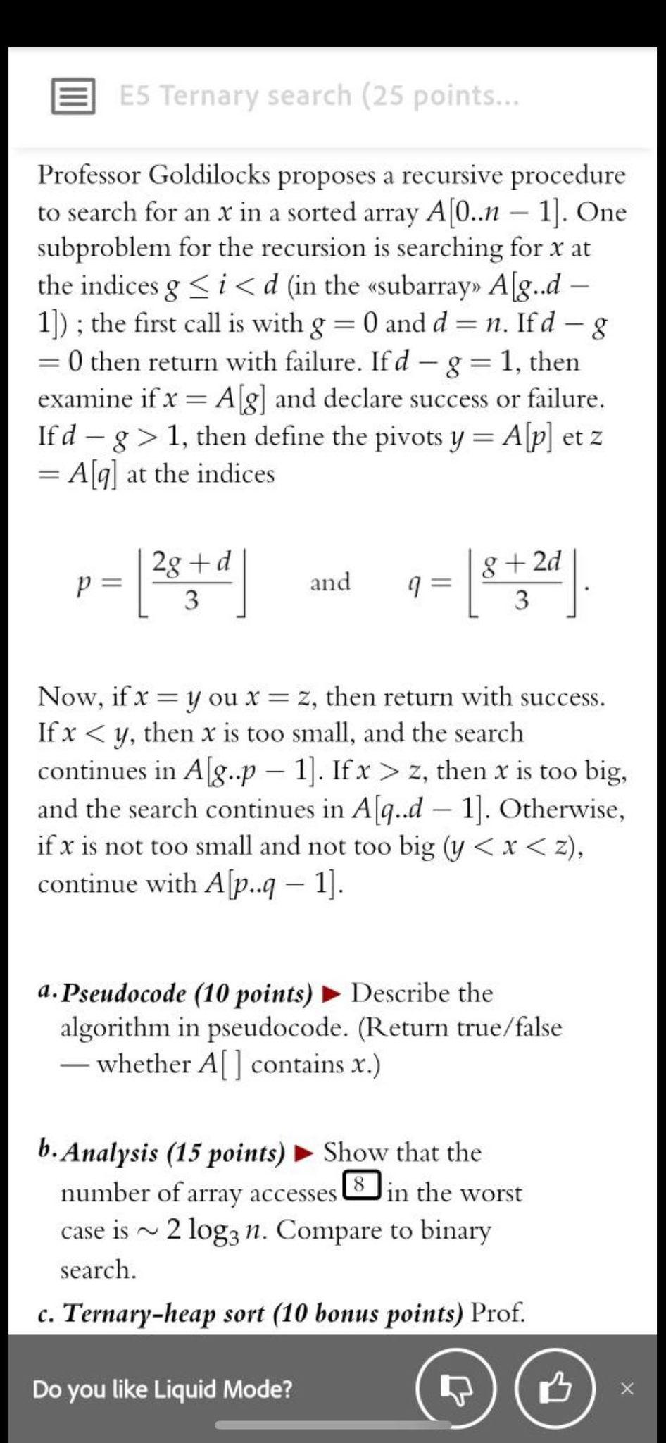 Solved Professor Goldilocks proposes a recursive procedure | Chegg.com