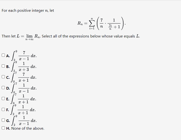 Solved For each positive integer nt let Rn=∑i=1n(n7⋅n7i+11). | Chegg.com