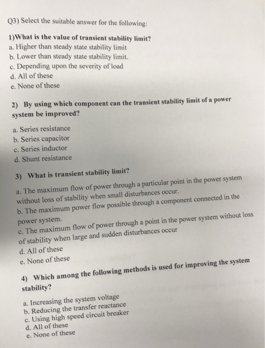 Solved Q3) Select the suitable answer for the following: | Chegg.com