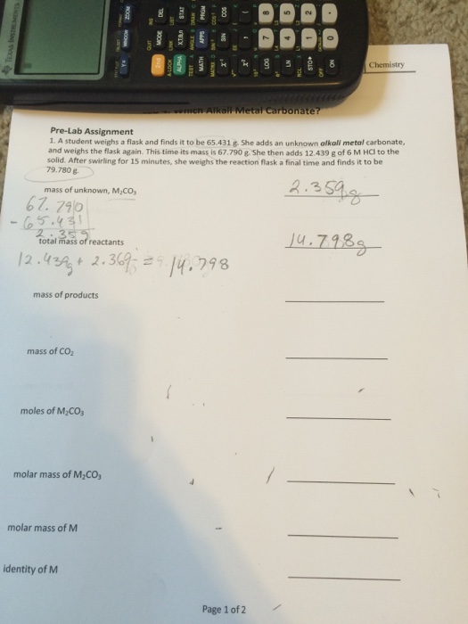 Solved 00. Chemistry Pre-Lab Assignment 1. A student weighs | Chegg.com