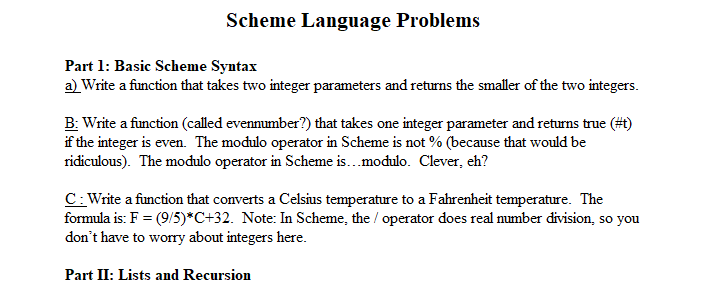 Solved Scheme Language Problems Part 1: Basic Scheme Syntax | Chegg.com