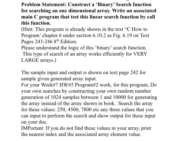 Solved Problem Statement: Construct a 'Binary' Search | Chegg.com
