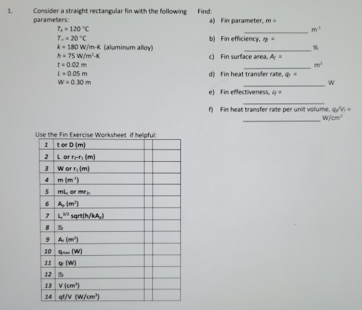 Solved 1. Find: a) Fin parameter, m = 3 b) Fin efficiency. = | Chegg.com