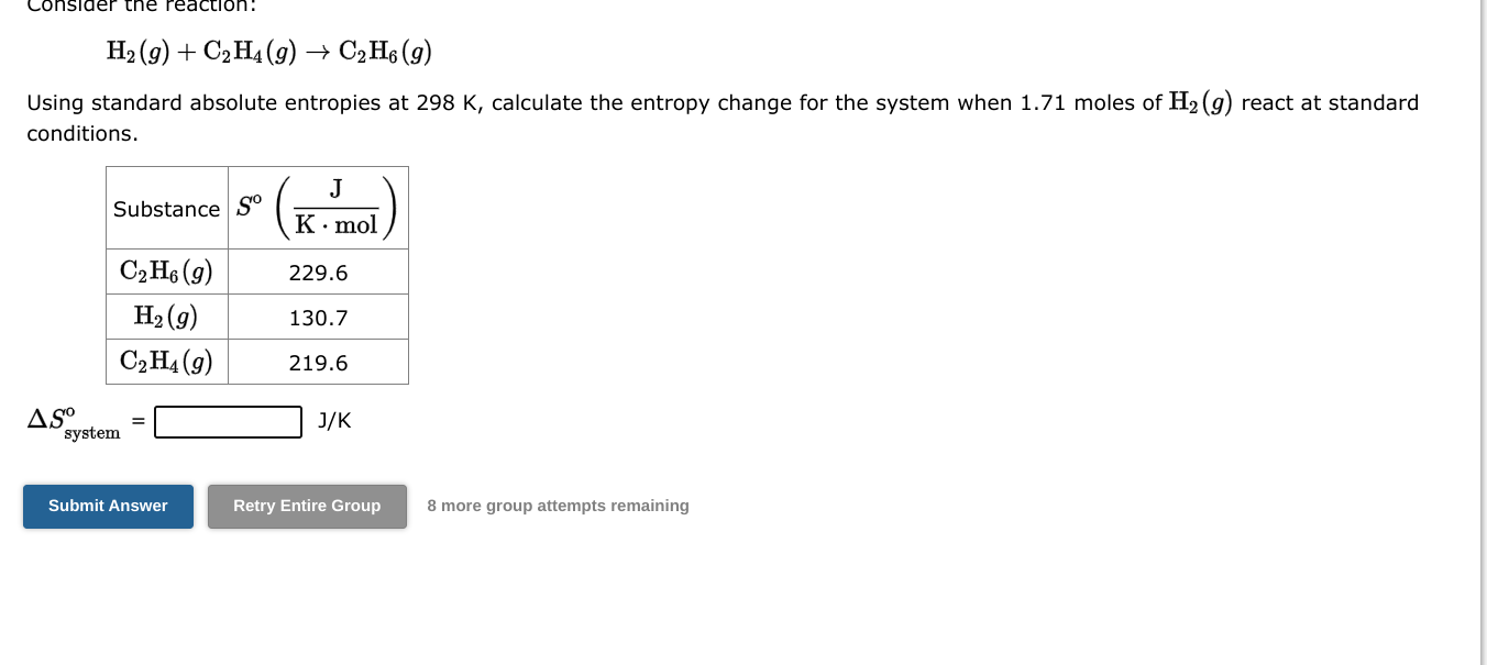 Solved H2(g)+C2H4(g)→C2H6(g) Using standard absolute | Chegg.com