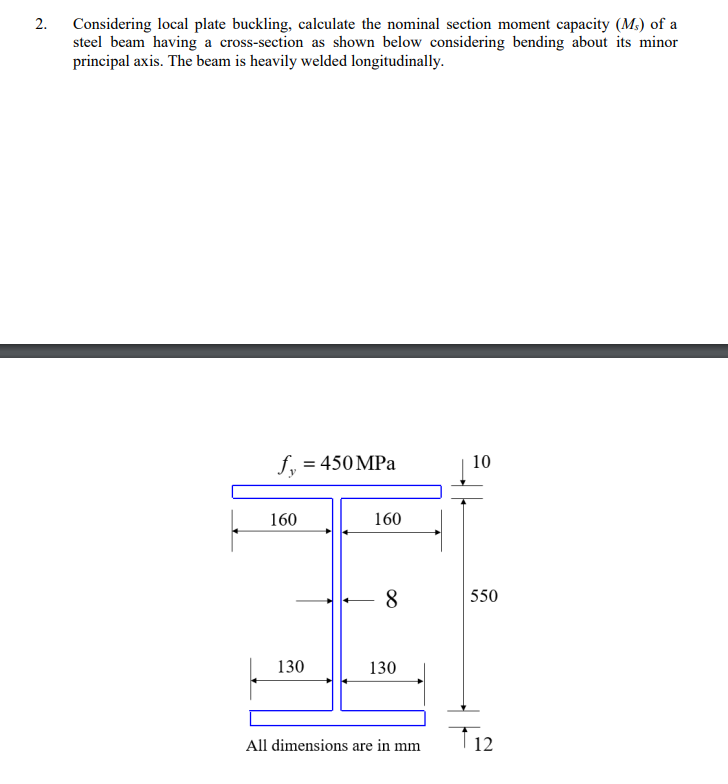 Solved 2. Considering local plate buckling, calculate the | Chegg.com