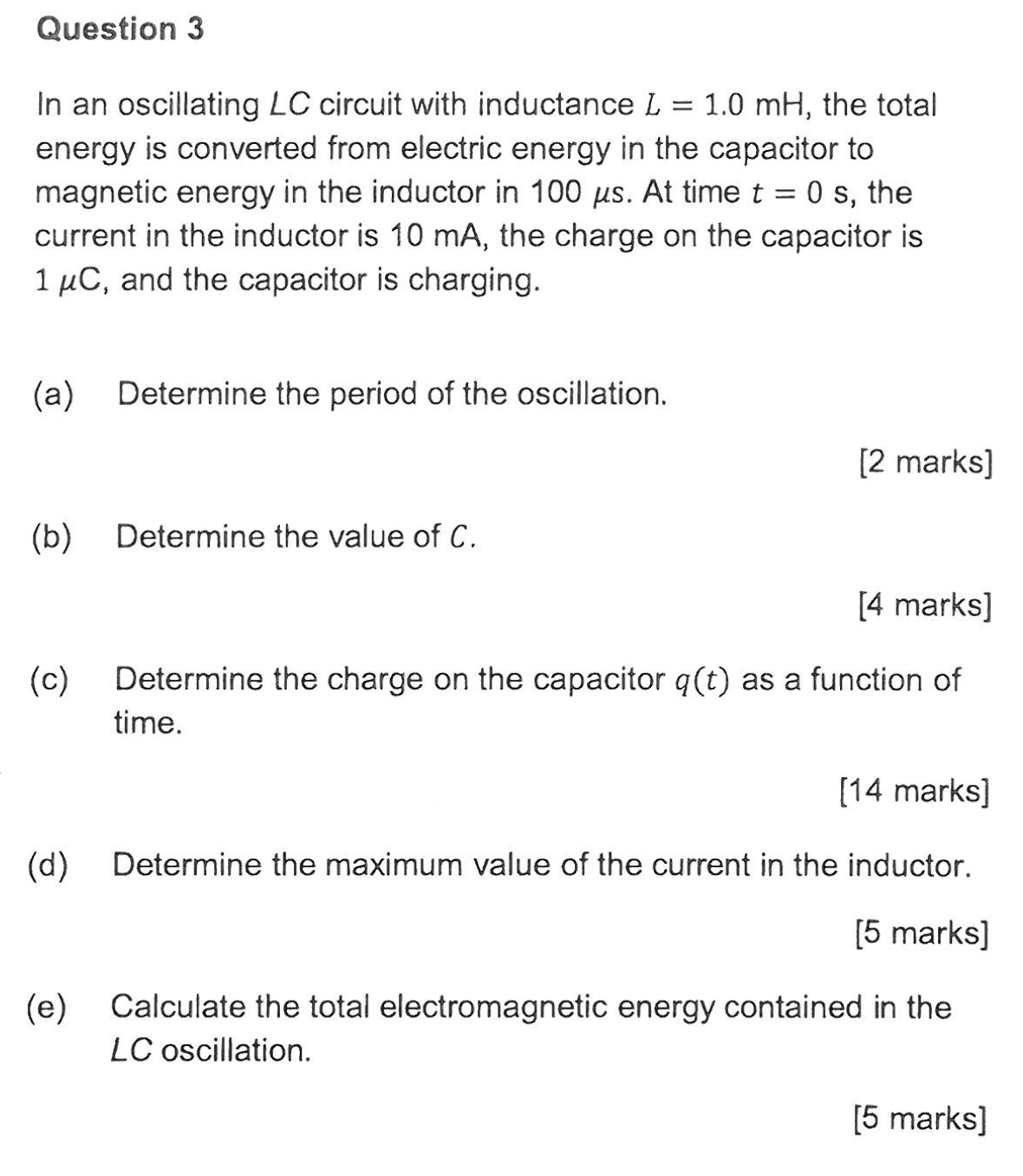 Solved Question 3 In an oscillating LC circuit with | Chegg.com