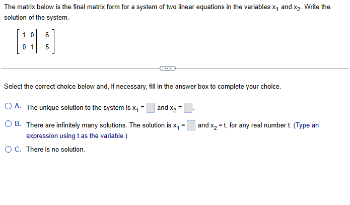 Solved The matrix below is the final matrix form for a | Chegg.com