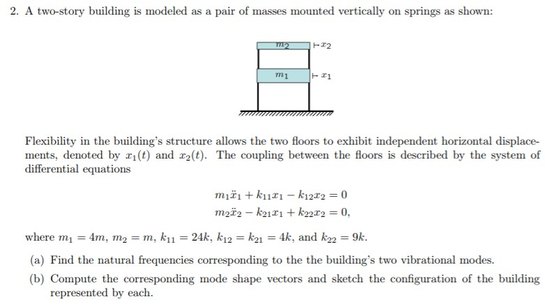 Solved 2. A two-story building is modeled as a pair of | Chegg.com