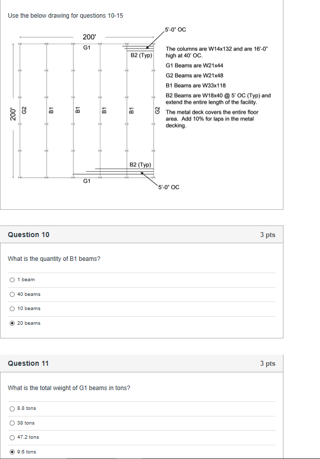 Solved Use the below drawing for questions 10-15 5'-0" OC | Chegg.com