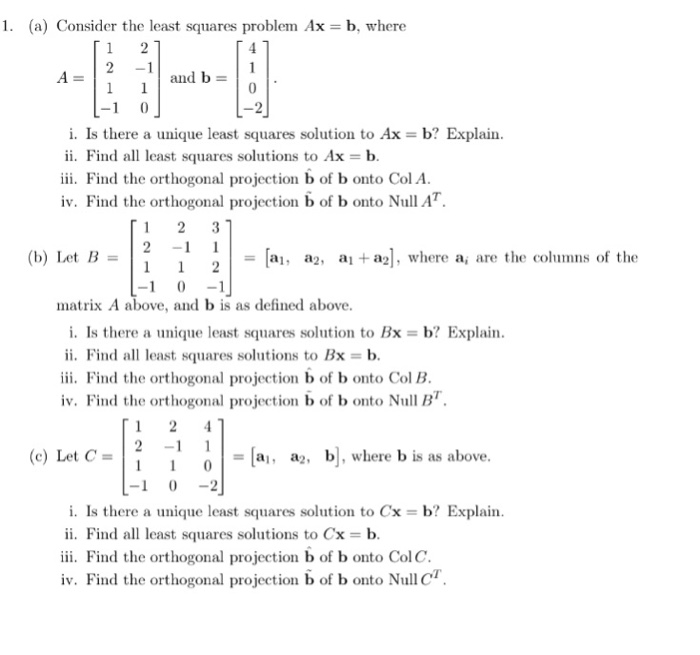 Solved 1. (a) Consider the least squares problem Ax b, where | Chegg.com