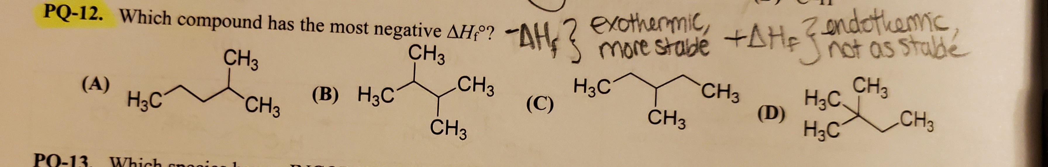 Solved PQ-12. Which compound has the most negative AH"? AHS | Chegg.com