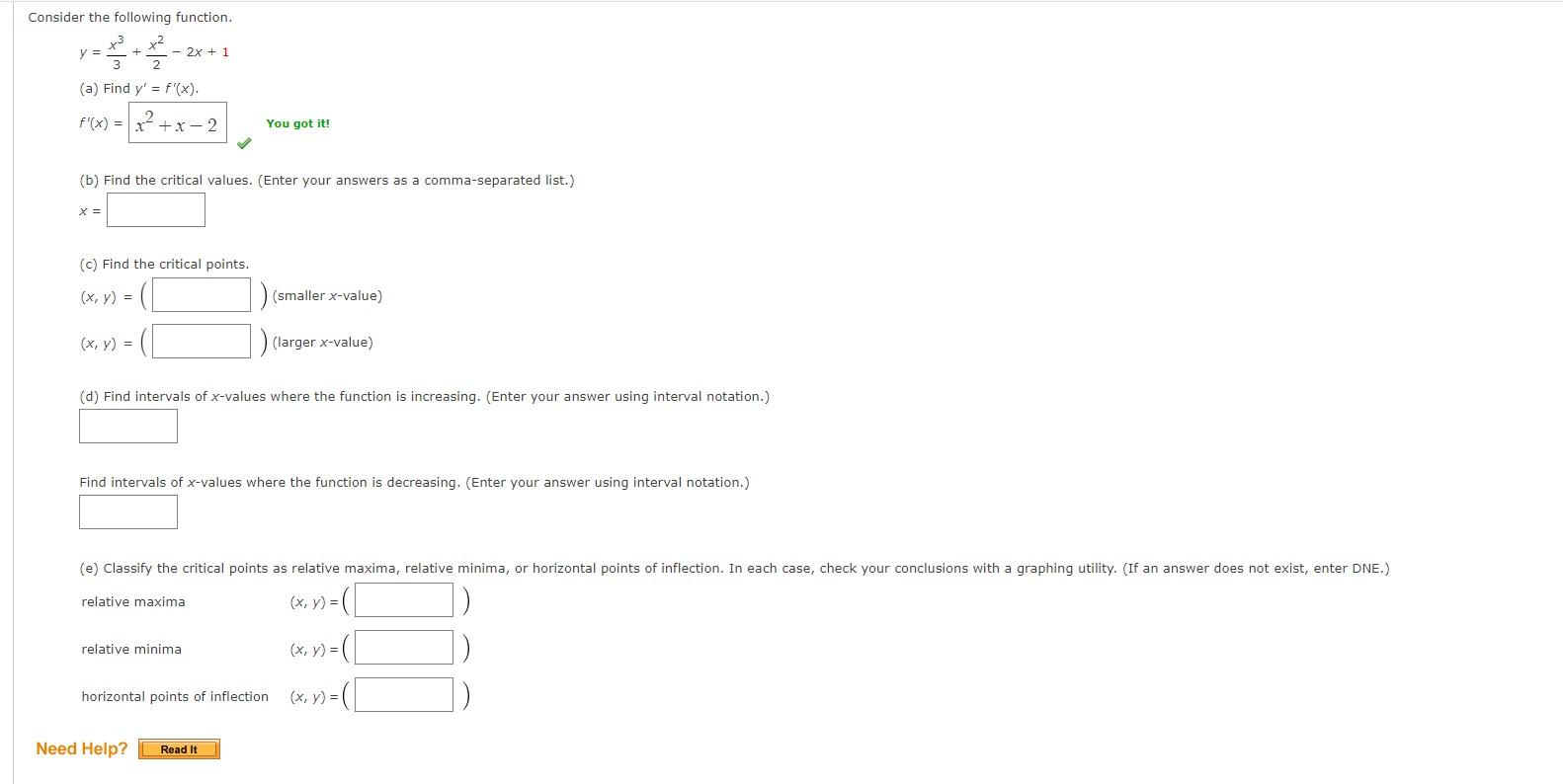 Solved Consider the following function. y=3x3+2x2−2x+1 (a) | Chegg.com