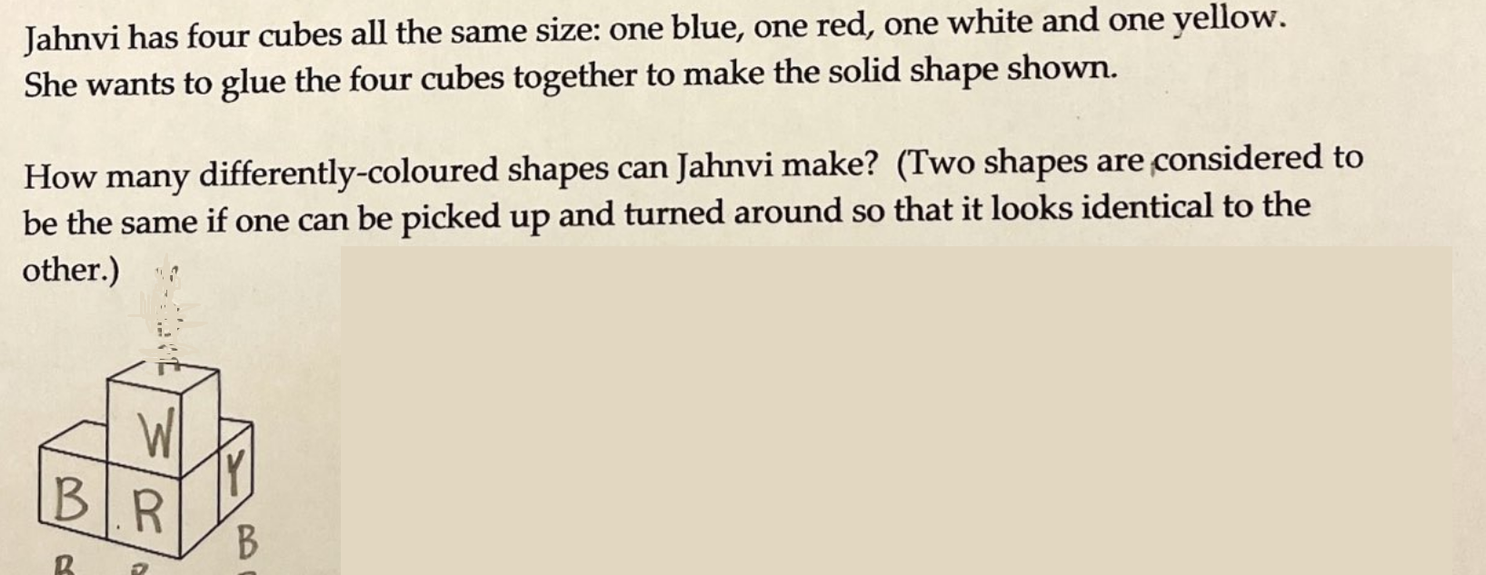 Solved Jahnvi has four cubes all the same size: one blue, | Chegg.com