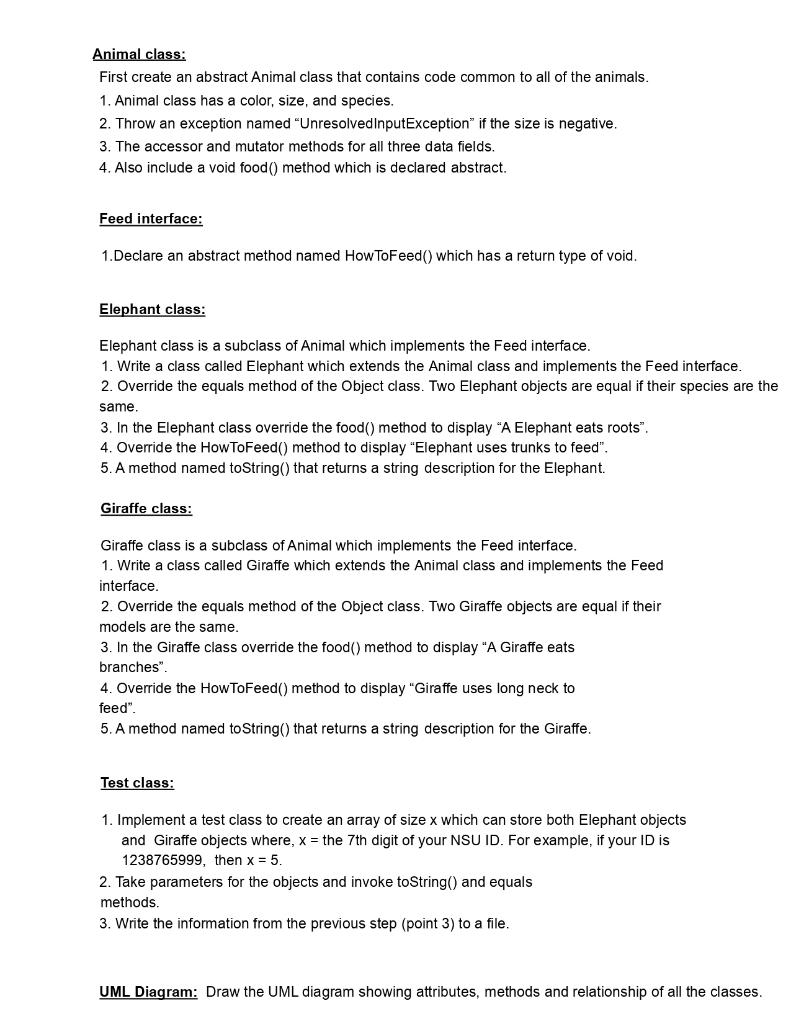 Animal class: First create an abstract Animal class | Chegg.com