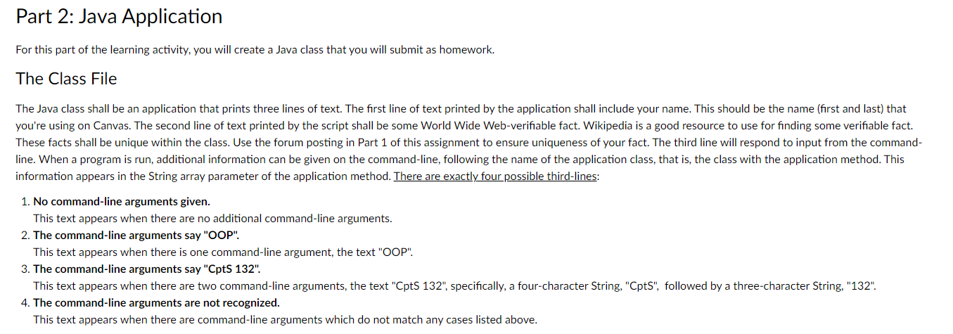 Solved Part 2: Java Application For this part of the | Chegg.com