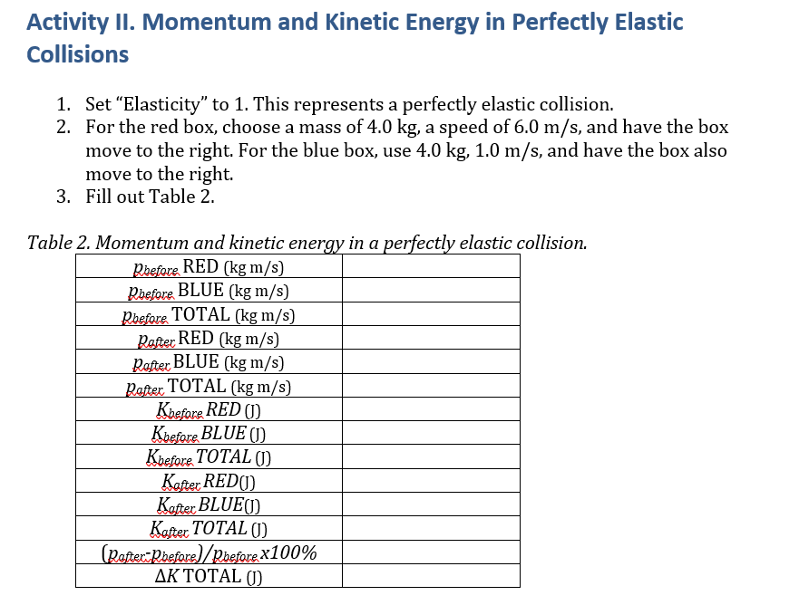 Solved Activity II. Momentum and Kinetic Energy in Perfectly | Chegg.com