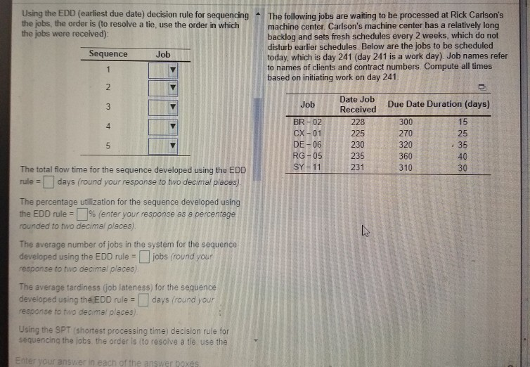 Solved Using the EDD (earliest due date) decision rule for | Chegg.com