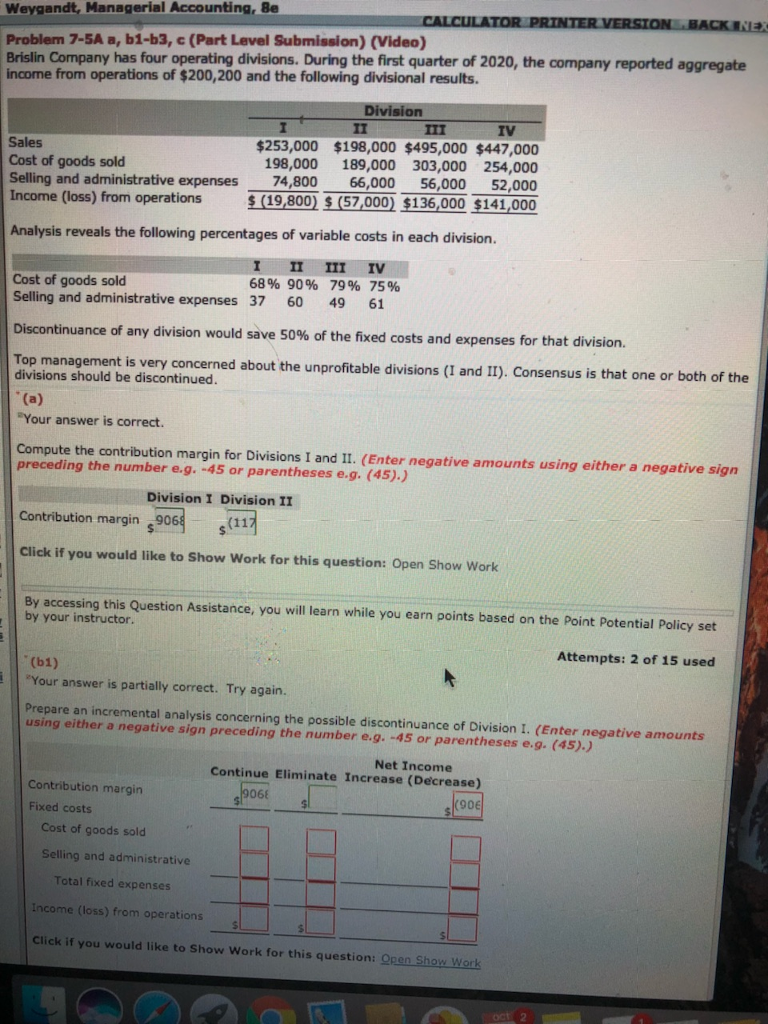 Solved Problem 7-3A Part Level Submission) (Video) Thompson | Chegg.com