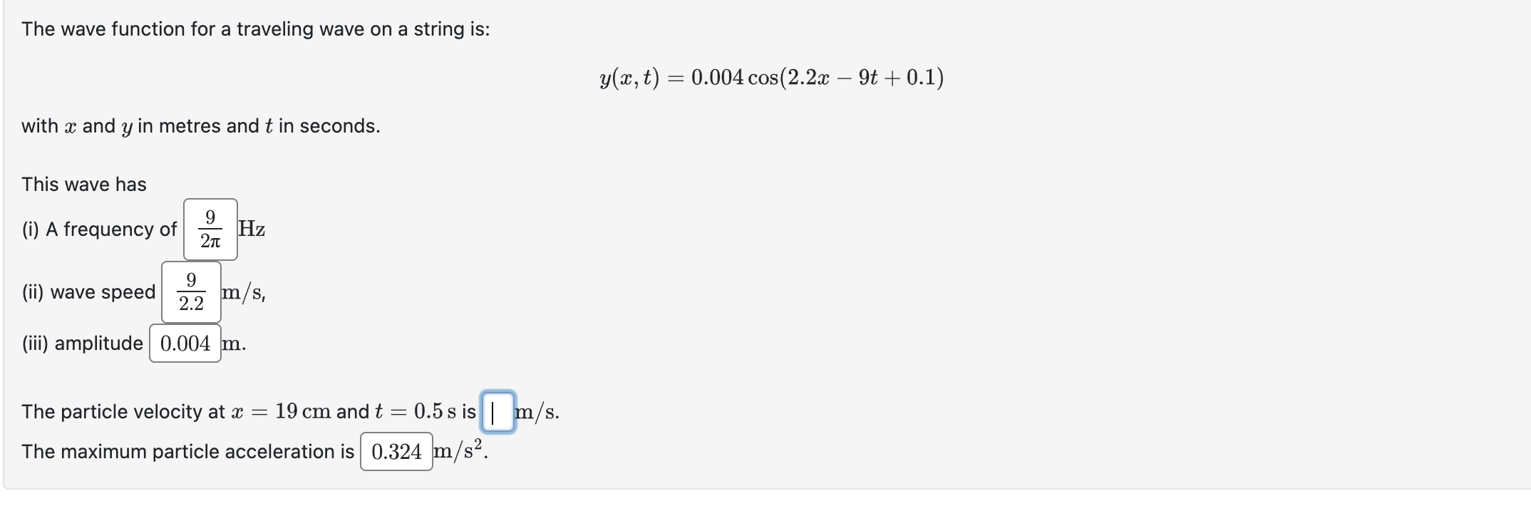 Solved The wave function for a traveling wave on a string | Chegg.com