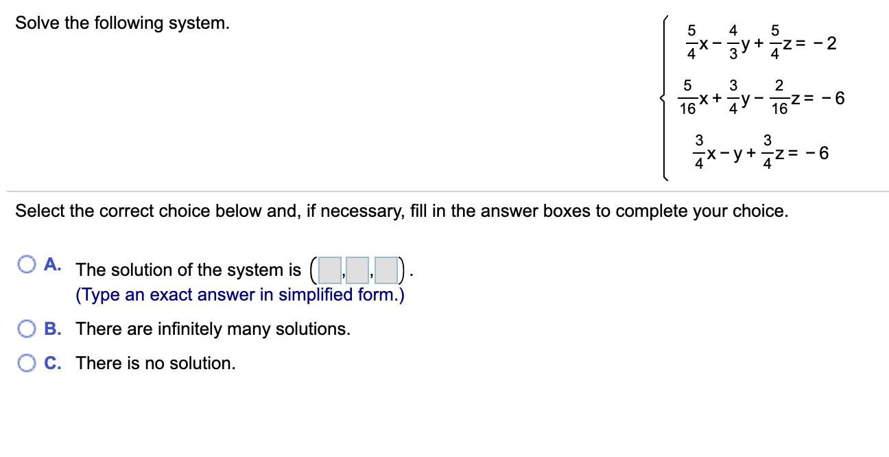 Solved Solve the following system. 5 4 5 4X-30 +2= = -2 5 3 | Chegg.com