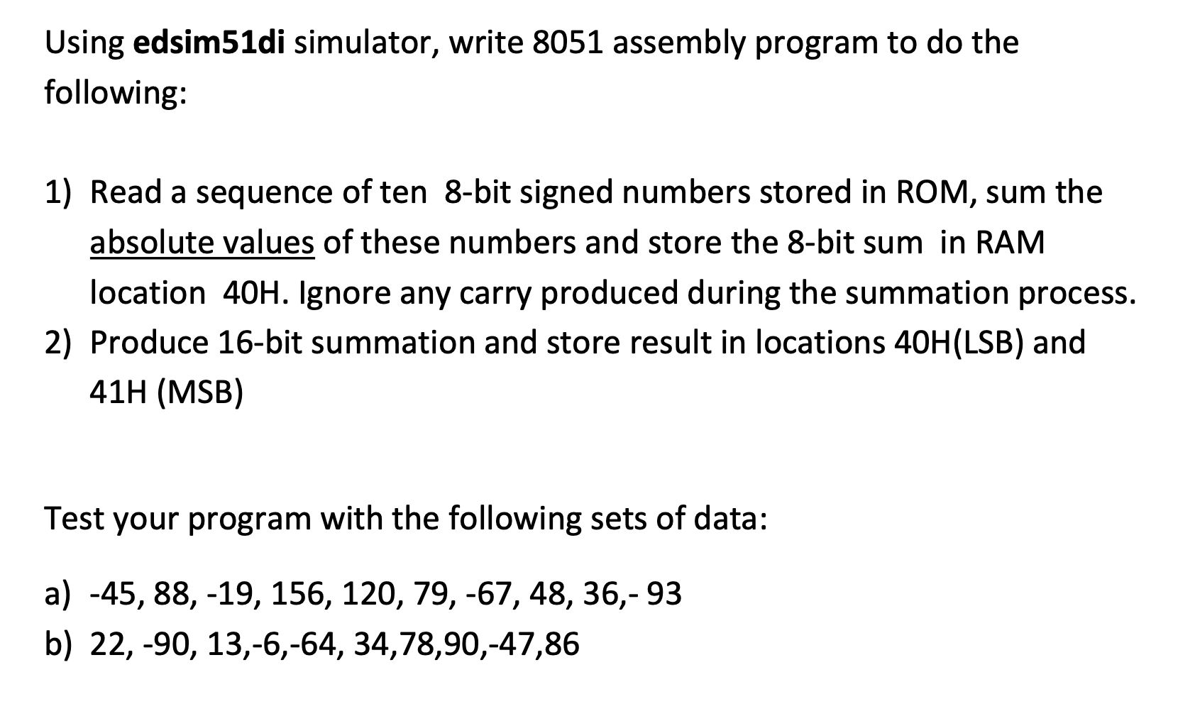 Using edsim51di simulator, write 8051 assembly | Chegg.com