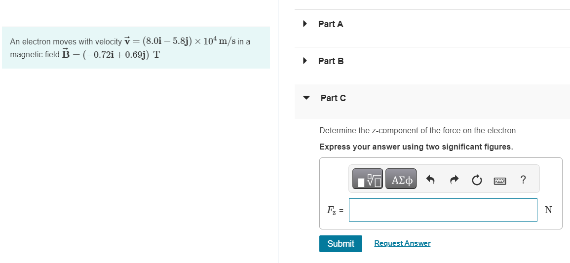 Solved An electron moves with velocity v⃗ | Chegg.com