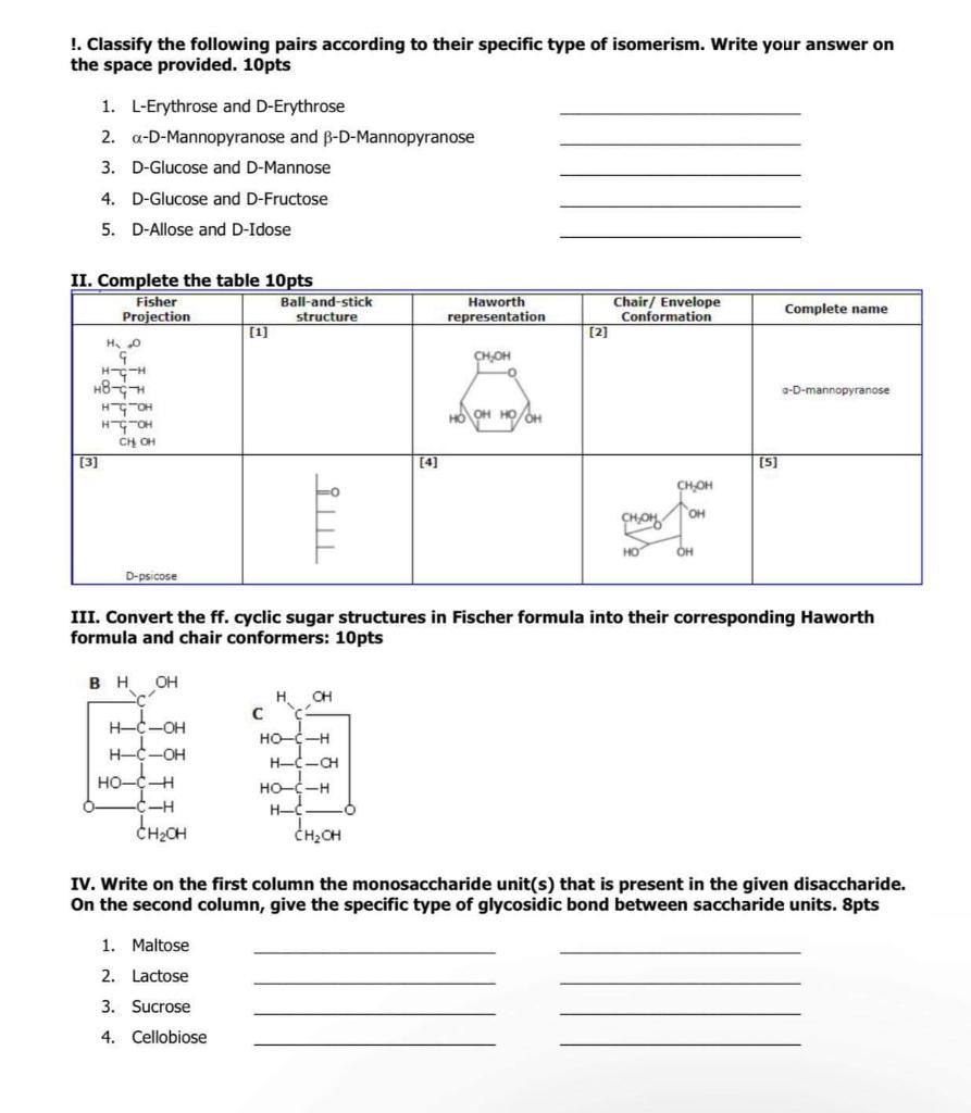 Solved !. Classify the following pairs according to their | Chegg.com