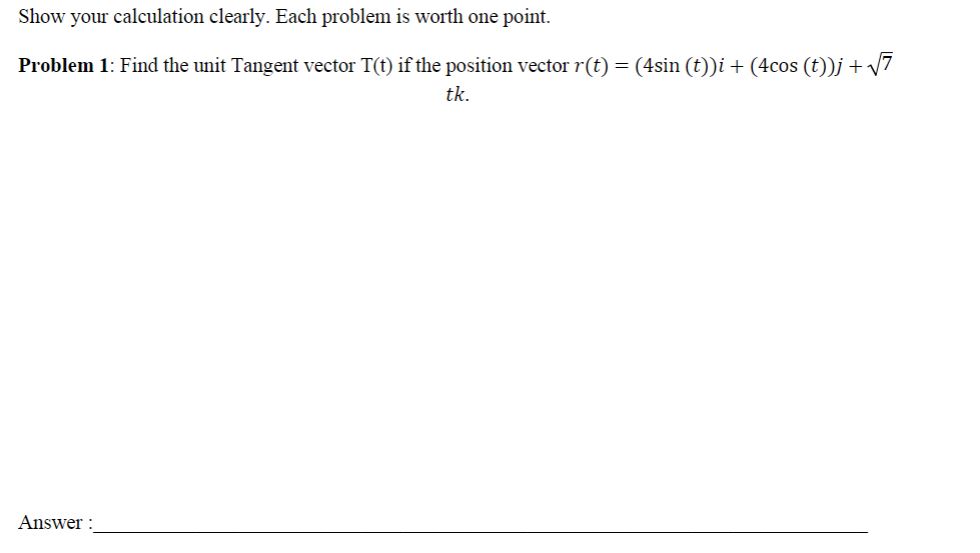 Solved Show your calculation clearly. Each problem is worth | Chegg.com
