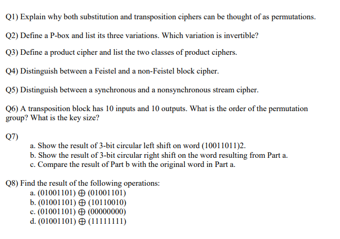 Solved Q1) Explain why both substitution and transposition | Chegg.com