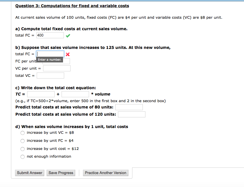 Solved Question 3: Computations for fixed and variable costs | Chegg.com