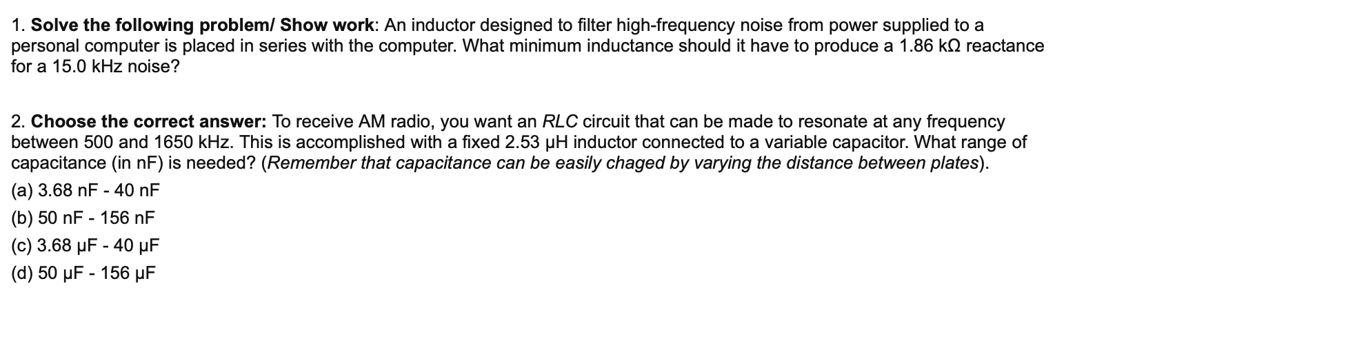 Solved 1. Solve the following problem/ Show work: An | Chegg.com