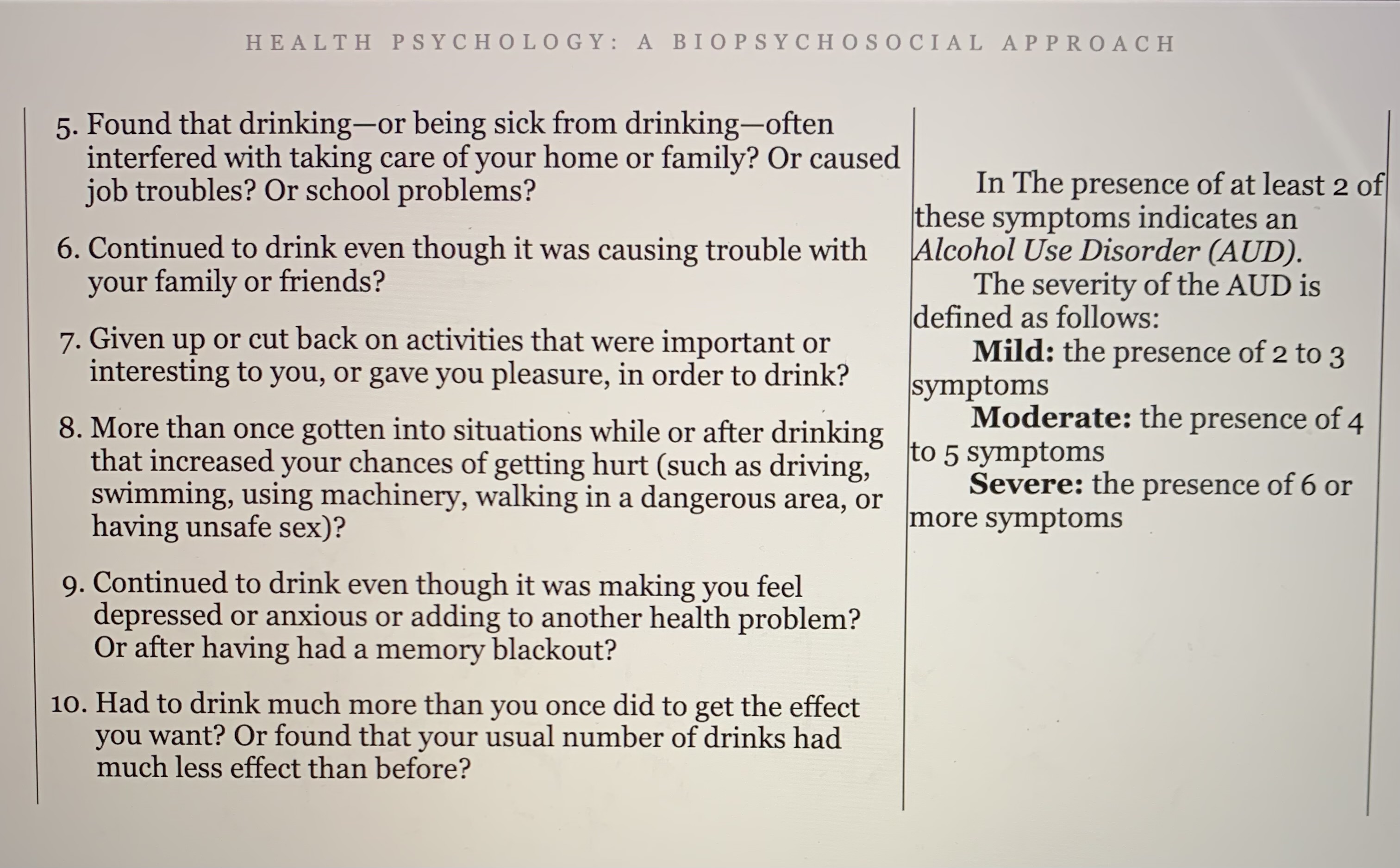 Solved Alcohol Use disorder (AUD) is defined in our textbook | Chegg.com