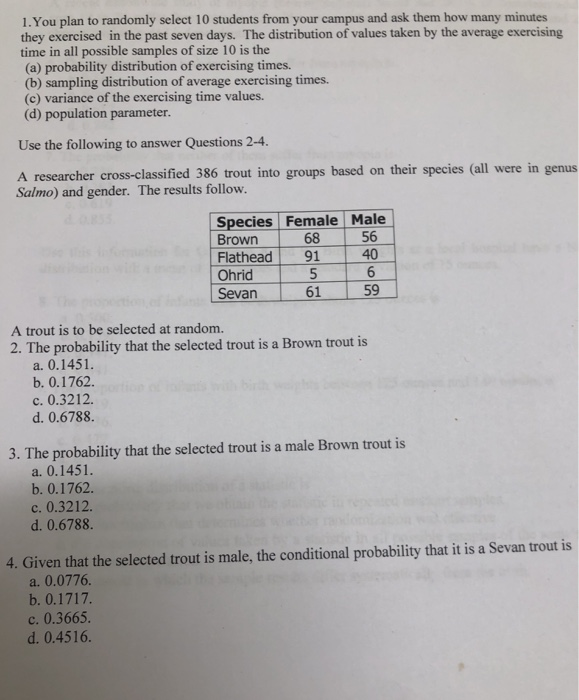 Solved 1. You plan to randomly select 10 students from your | Chegg.com
