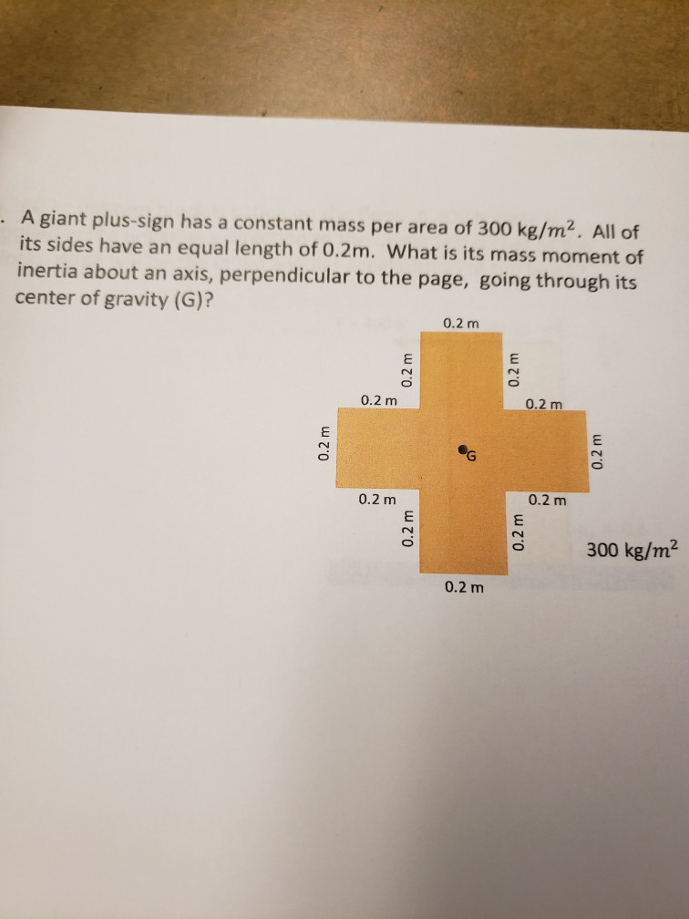 Solved A giant plus-sign has a constant mass per area of 300 | Chegg.com