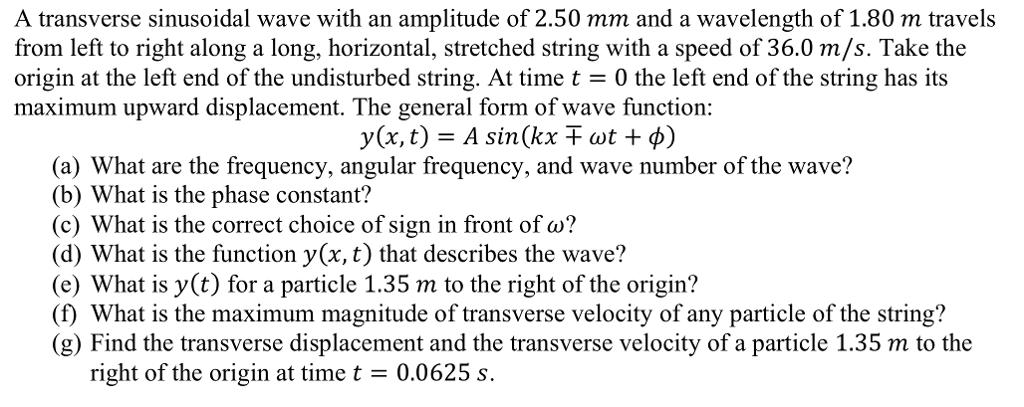 Solved A transverse sinusoidal wave with an amplitude of | Chegg.com