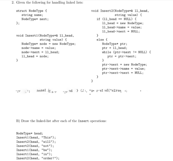 Solved 2. Given the following for handling linked lists: | Chegg.com