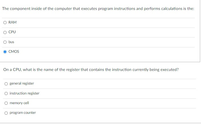 Solved The component inside of the computer that executes | Chegg.com