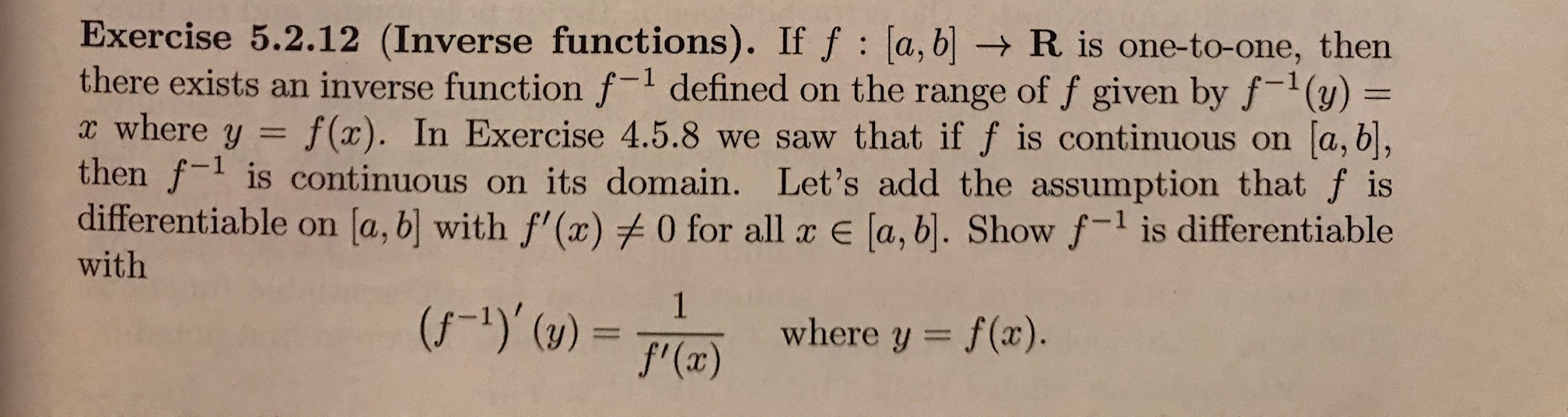 Solved Exercise 5.2.12 (Inverse functions). If f : [a, b] → | Chegg.com