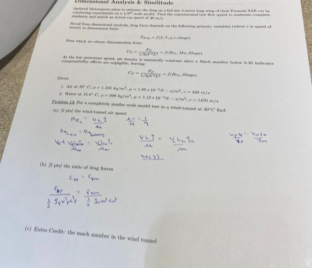 Solved Dimensional Analysis & Similitude Jayhawk Motorsports | Chegg.com
