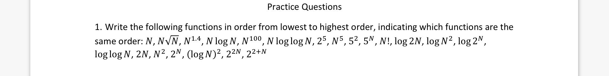 Solved 1 Write The Following Functions In Order From Lowest 1792