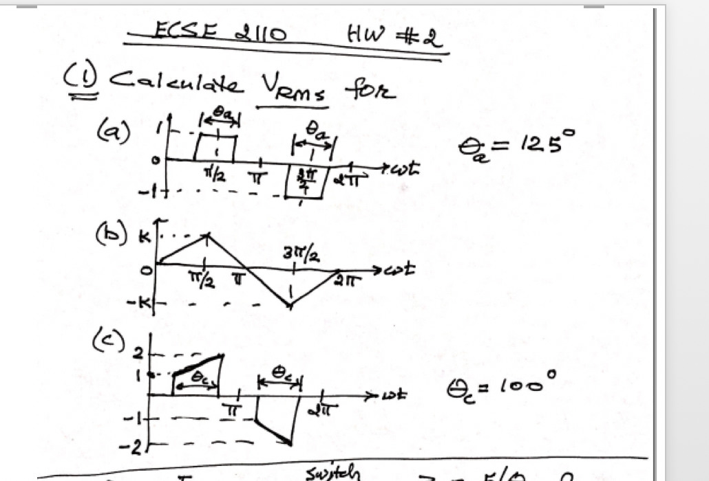 Solved ECSE allo HW #2 (1) Calculate Vems for ) ear = 125 0 | Chegg.com