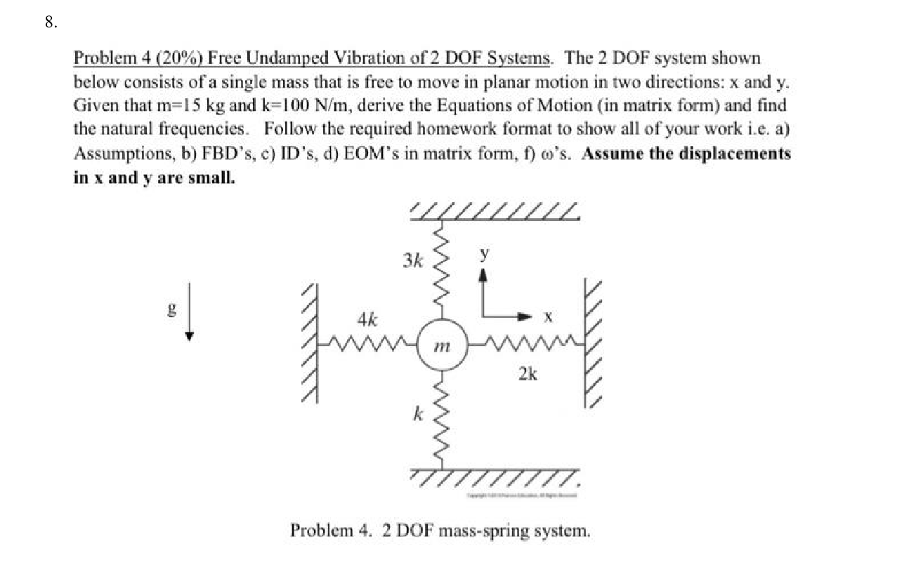 Solved 8. Problem 4 (20%) Free Undamped Vibration of 2 DOF | Chegg.com
