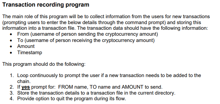 I want some help in creating a transaction program | Chegg.com